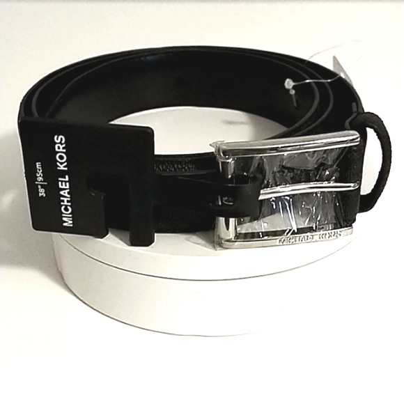 Michael Kors | Accessories | Michael Kors Mens Belt Black Logo Silver ...